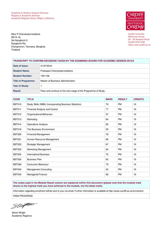 Master's transcript | PDF
