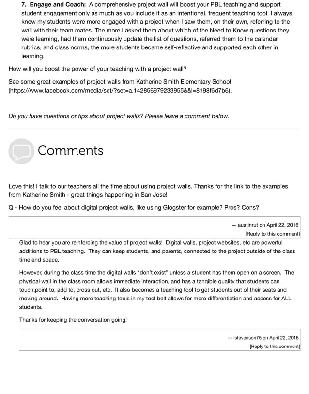 Using a Project Wall to Support Gold Standard Project Based Teaching ...