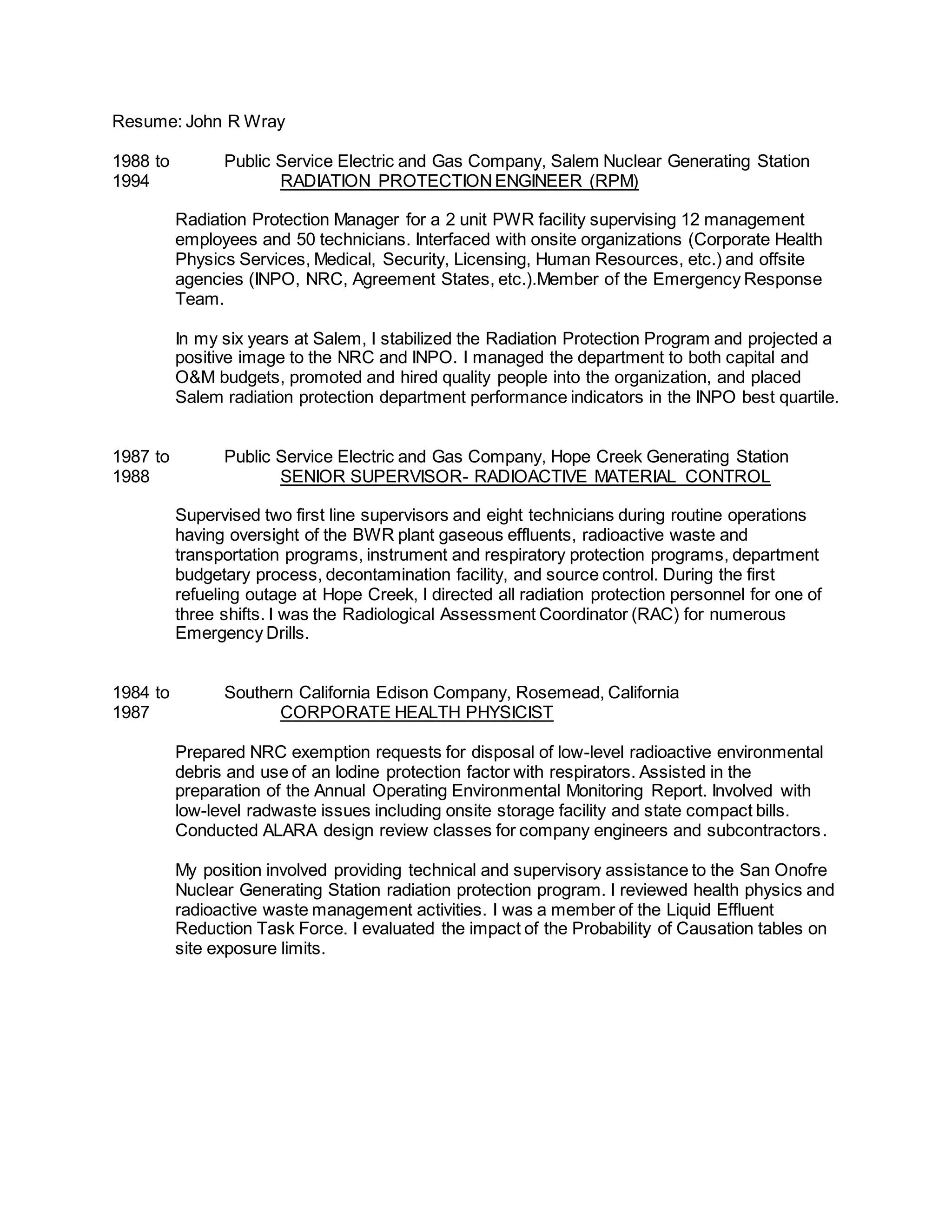 Resume - John Wray 1.27.16