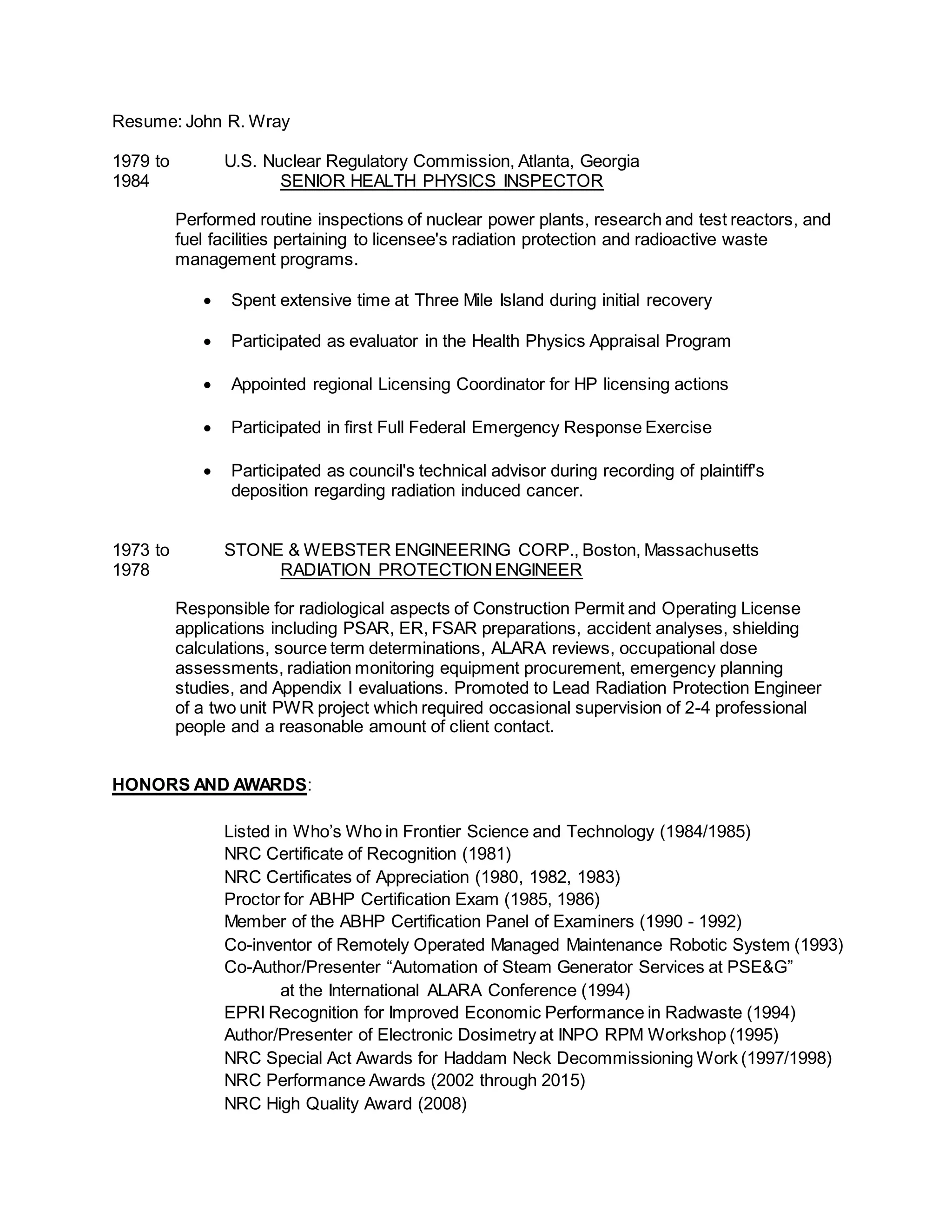 Resume - John Wray 1.27.16
