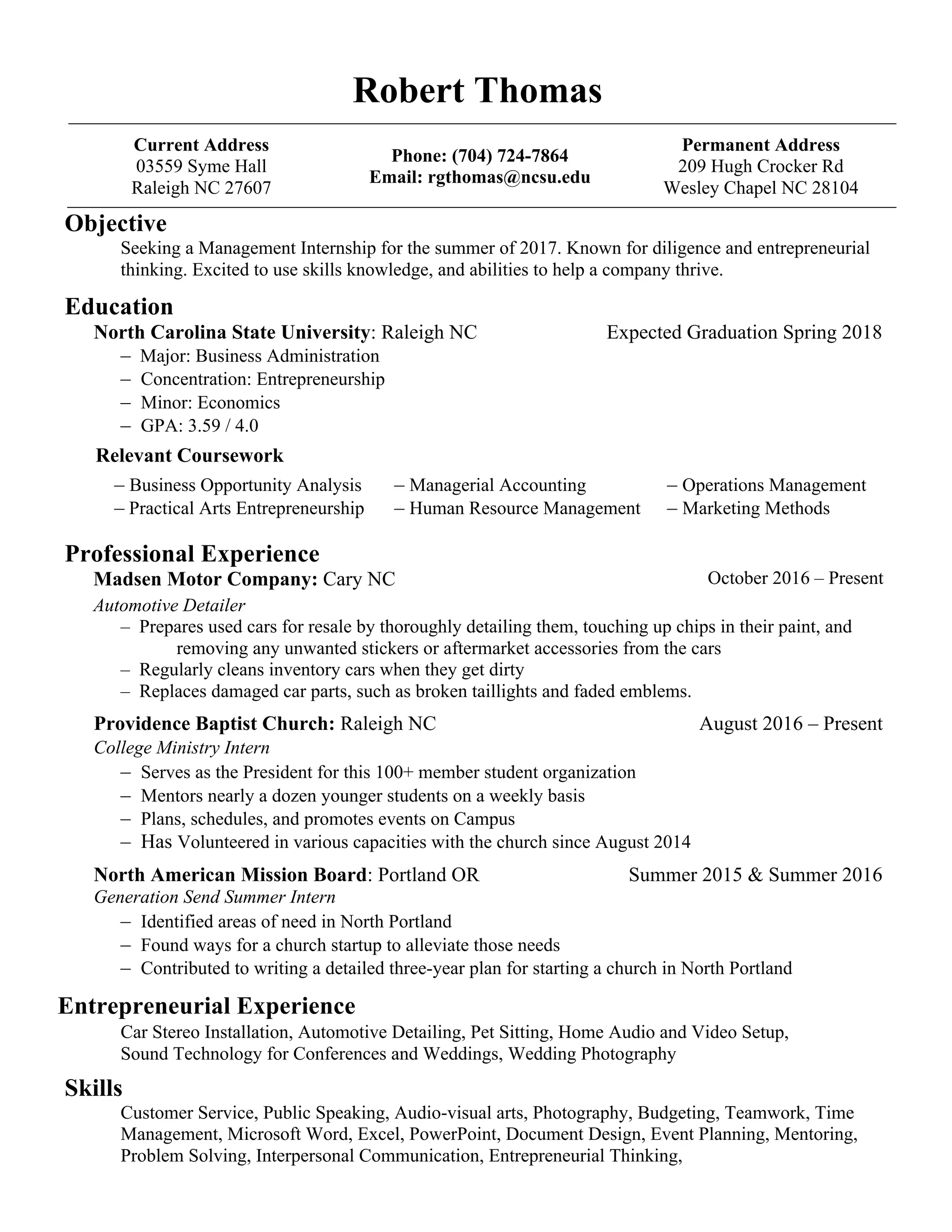 Robert Thomas Resume 2017 | PDF