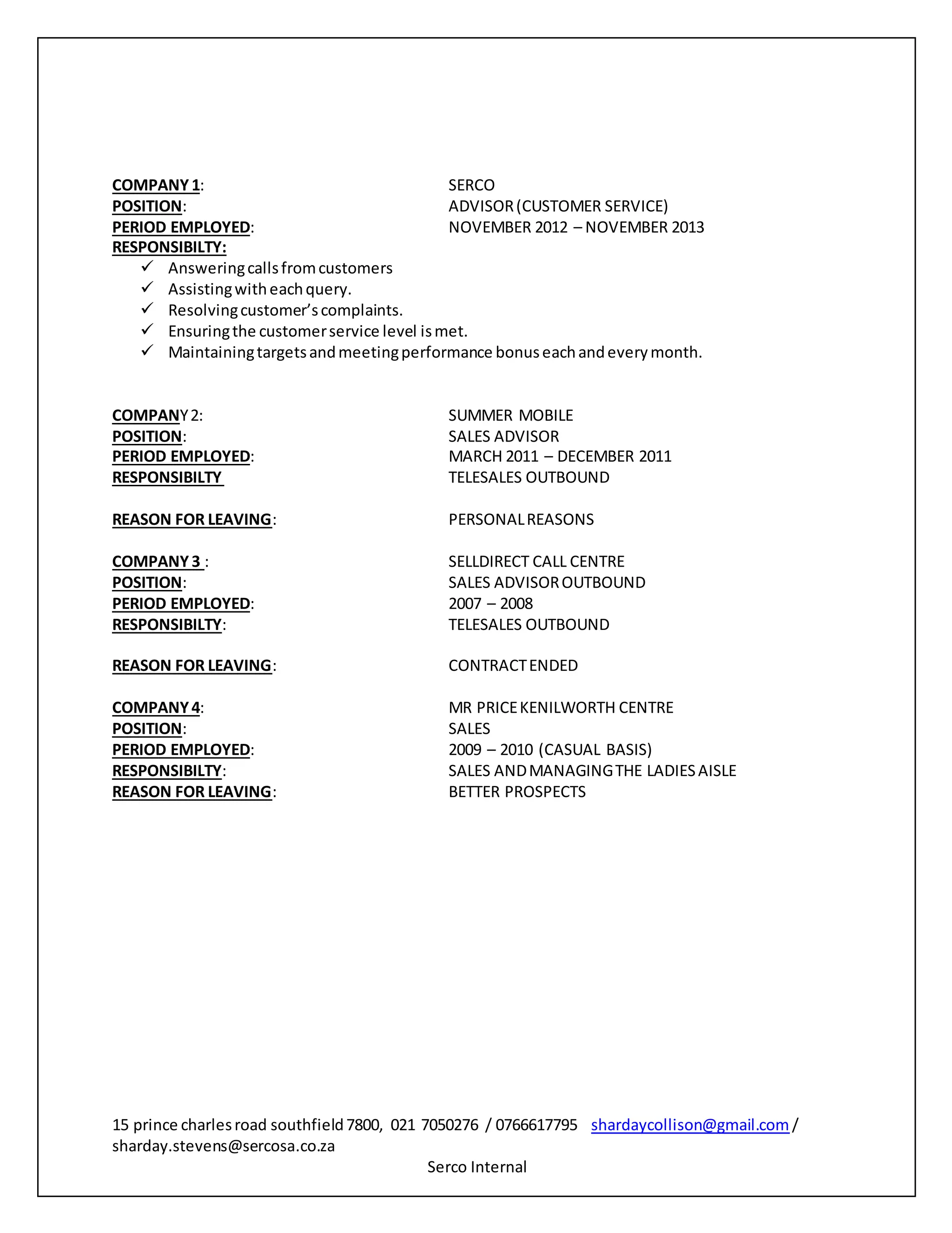 CV of sharday stevens may 2015 | DOCX
