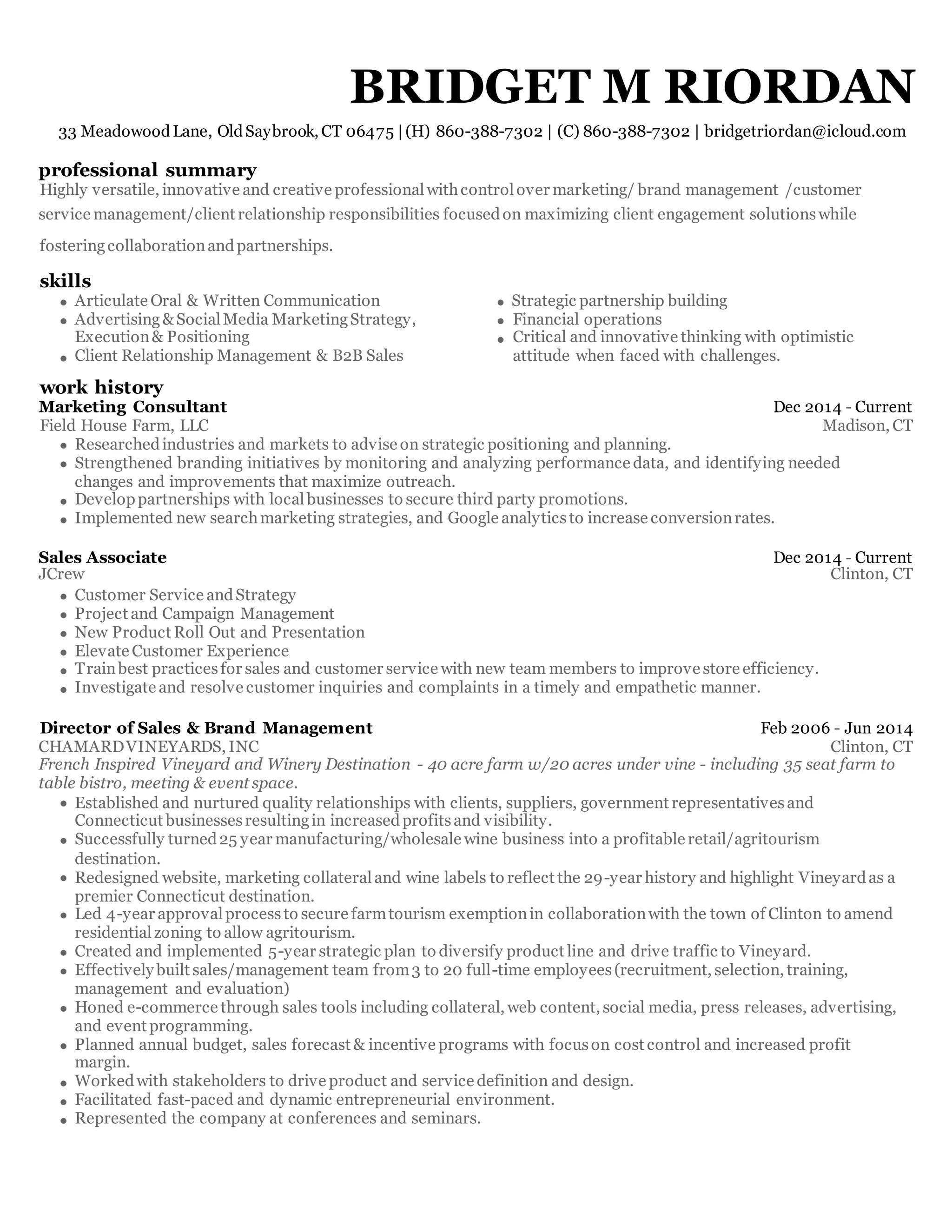 Bridget M Riordan Resume | DOCX