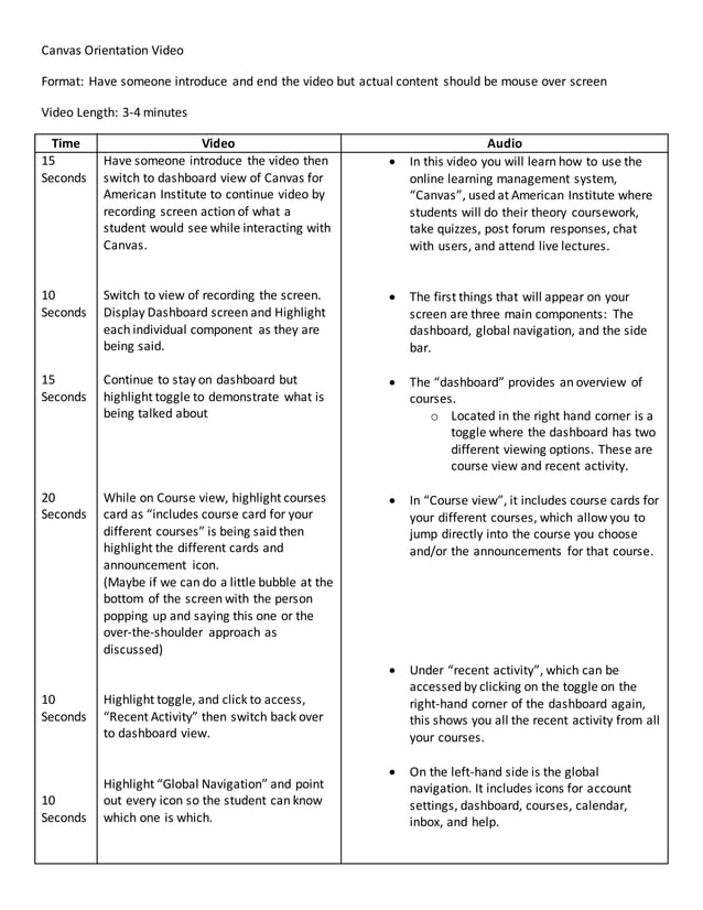 Canvas Orientation Video Script Final Edits | DOCX | Online Education ...