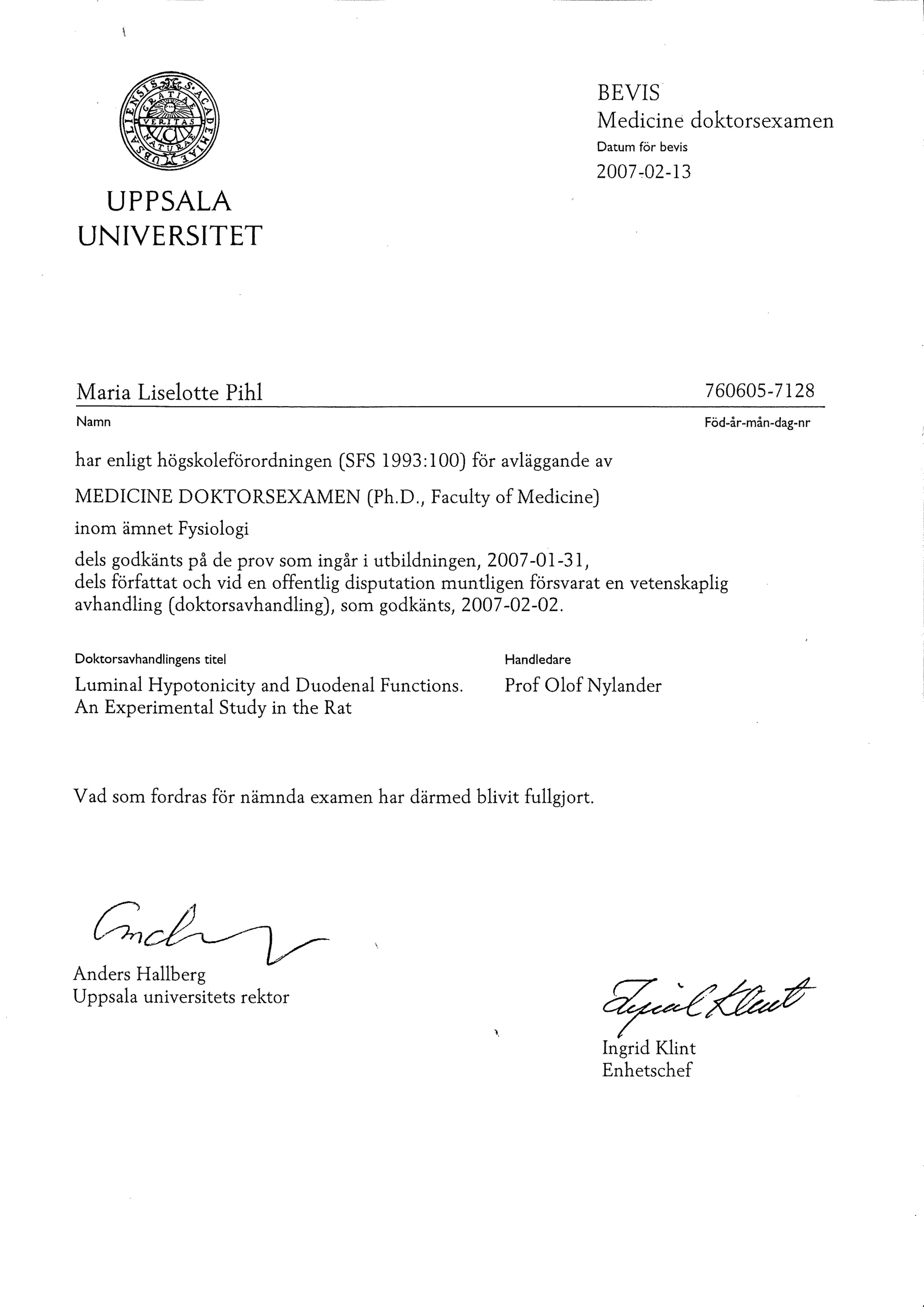 LinkedIn - Examensbevis Liselotte Pihl | PDF