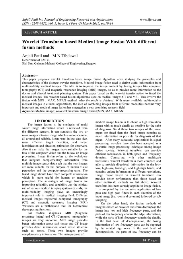 Wavelet Transform based Medical Image Fusion With different fusion methods | PDF | Graphics ...
