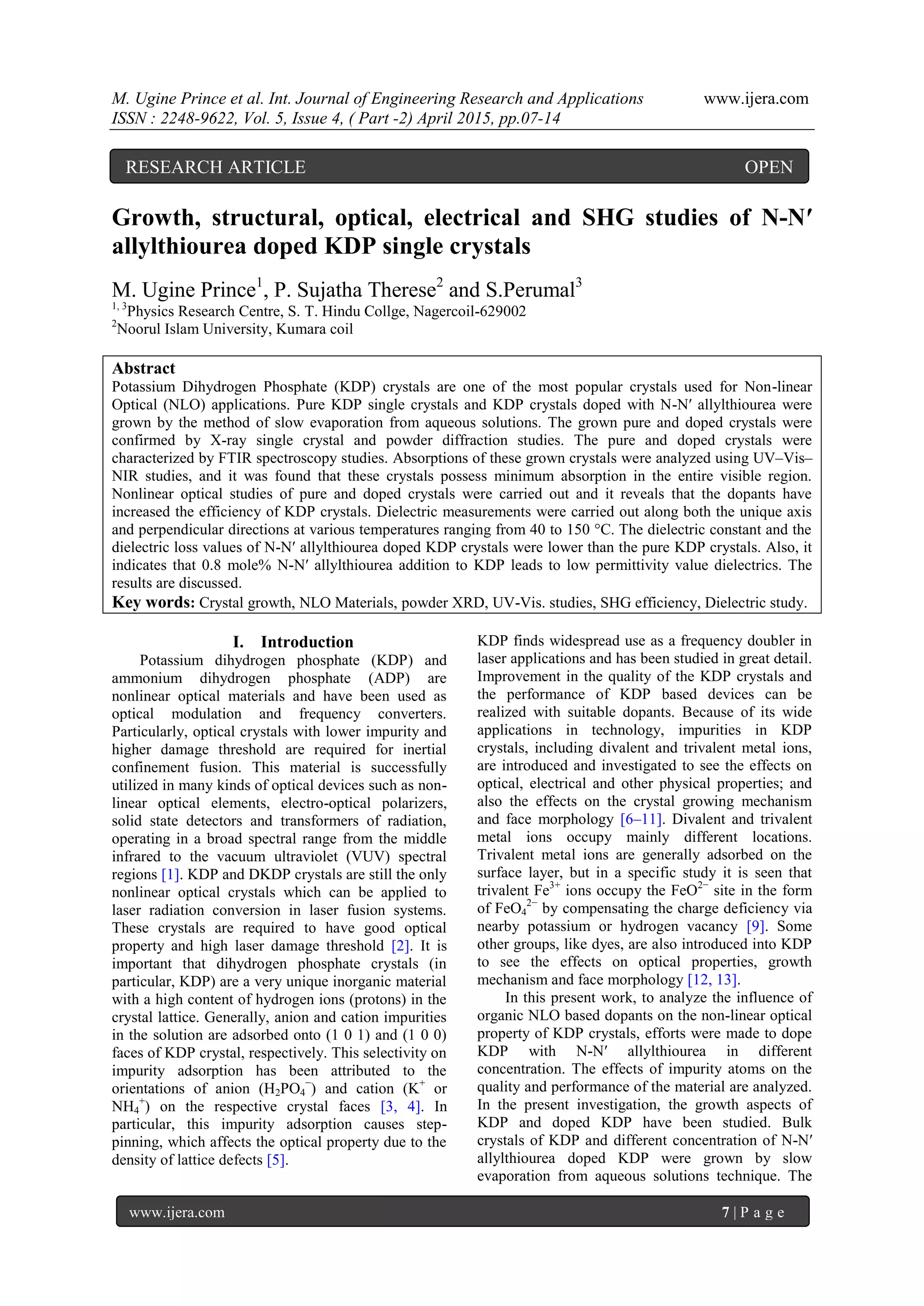 Growth, structural, optical, electrical and SHG studies of N-N ...