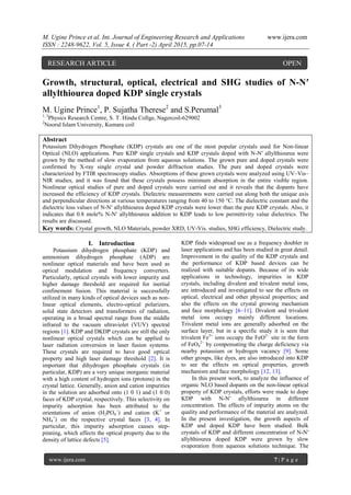 Growth, structural, optical, electrical and SHG studies of N-N′ allylthiourea doped KDP single ...