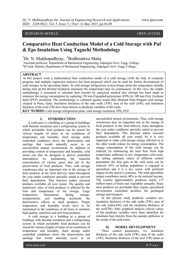 Comparative Heat Conduction Model of a Cold Storage with Puf & Eps ...