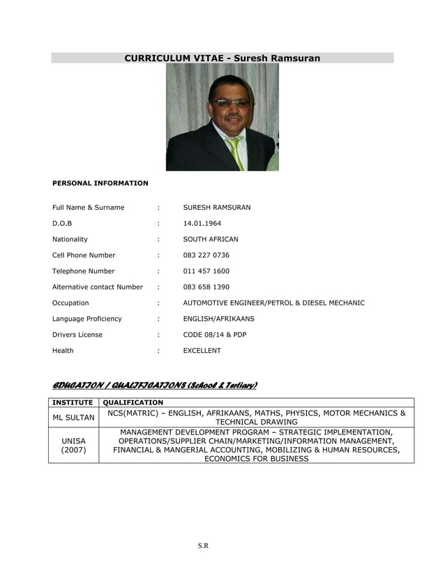 CV OF SURESH RAMSURAN pdf | PDF