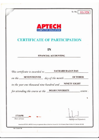 THE TALLY CERTIFICATE-APTECH,DELHI-SAURABH DAS. | PDF