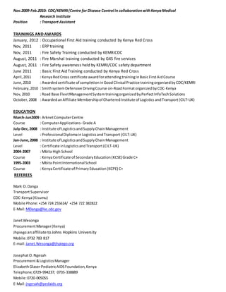 Omondi Zack. RESUME | DOCX | Logistics and Transportation Industry | Industries