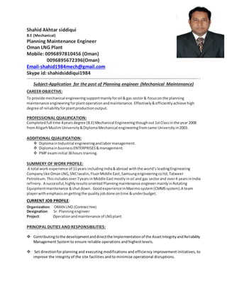 planning engineer resume of shahid akhtar siddiqui | PDF