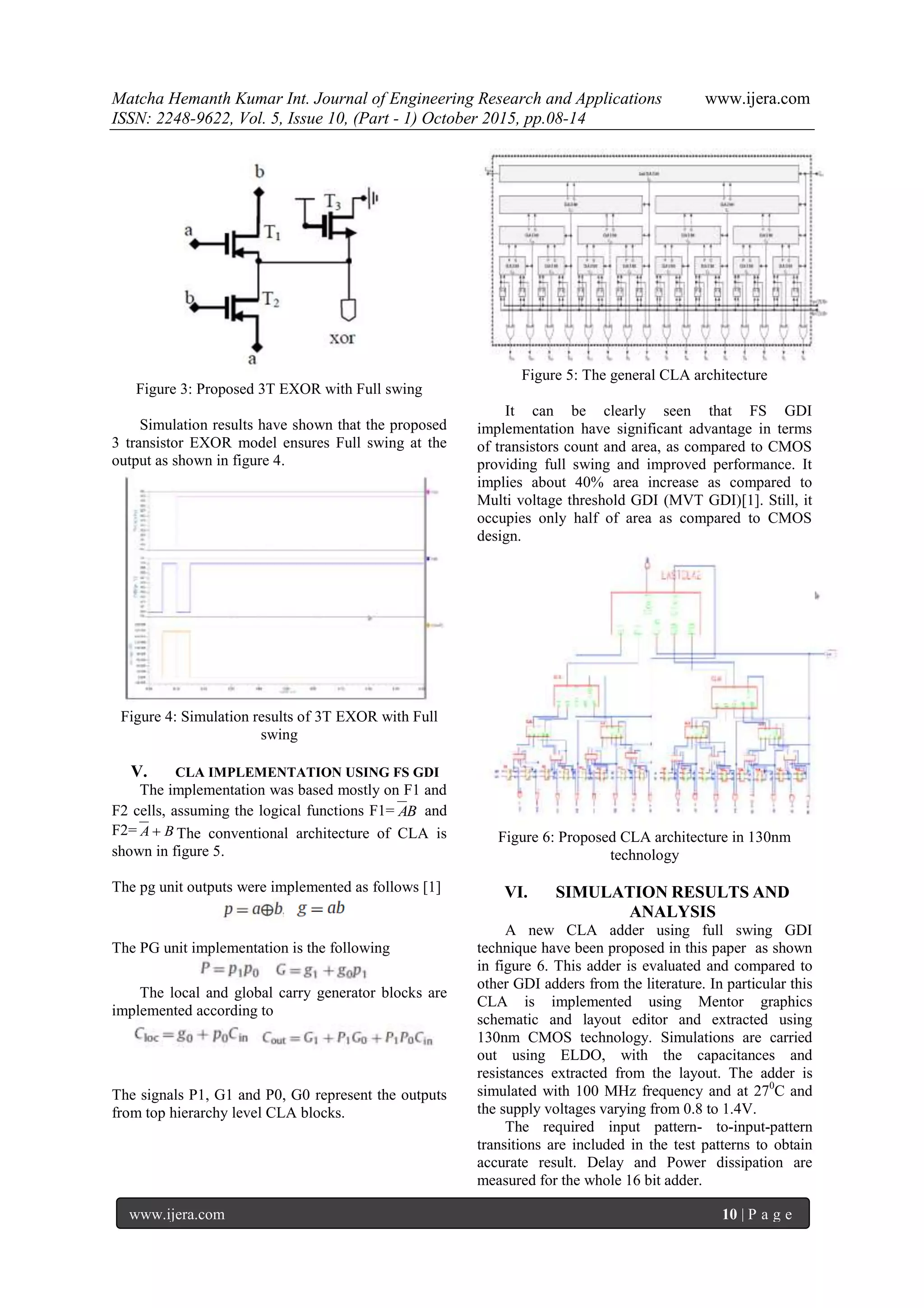 A Low power and area efficient CLA adder design using Full swing GDI technique | PDF | Computer ...