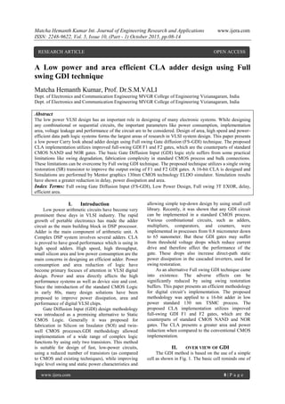 A Low power and area efficient CLA adder design using Full swing GDI technique | PDF | Computer ...