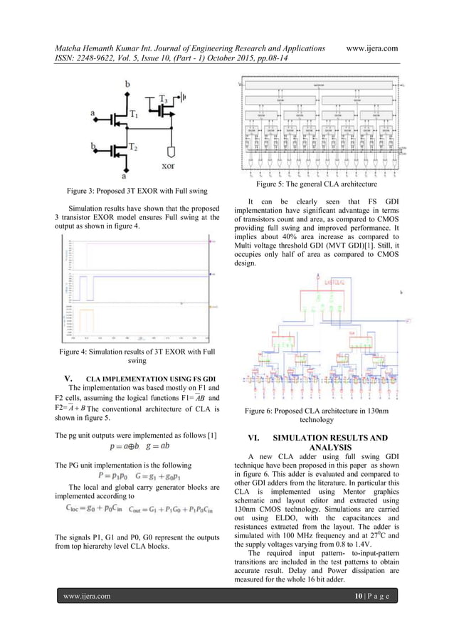 A Low Power And Area Efficient Cla Adder Design Using Full Swing Gdi Technique Pdf Computer