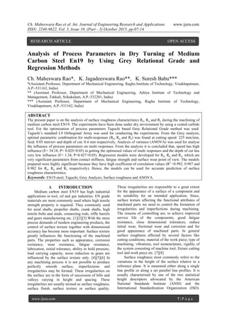 Analysis of Process Parameters in Dry Turning of Medium Carbon Steel En19 by Using Grey ...