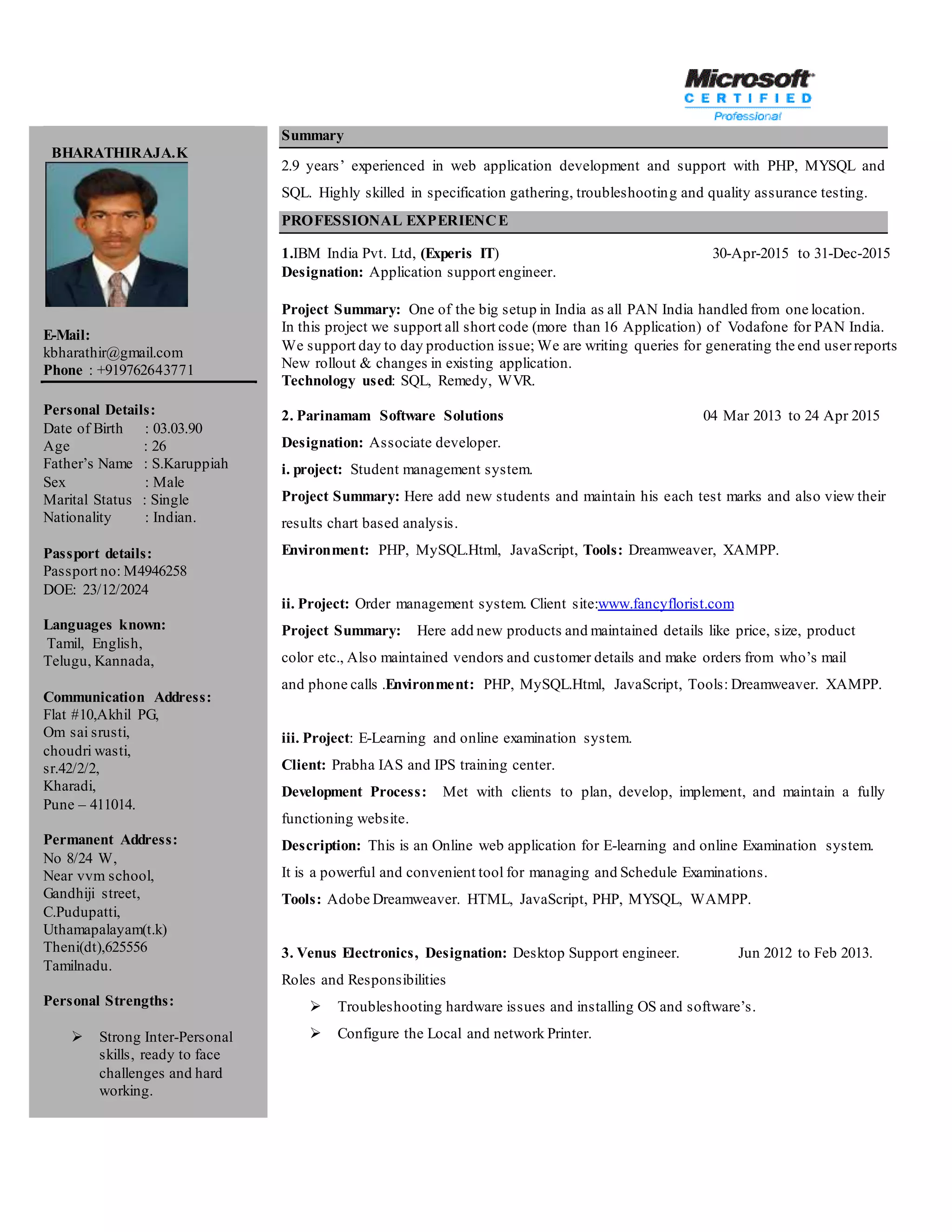Bharathiraja _Resume | DOCX | Web Development | Internet