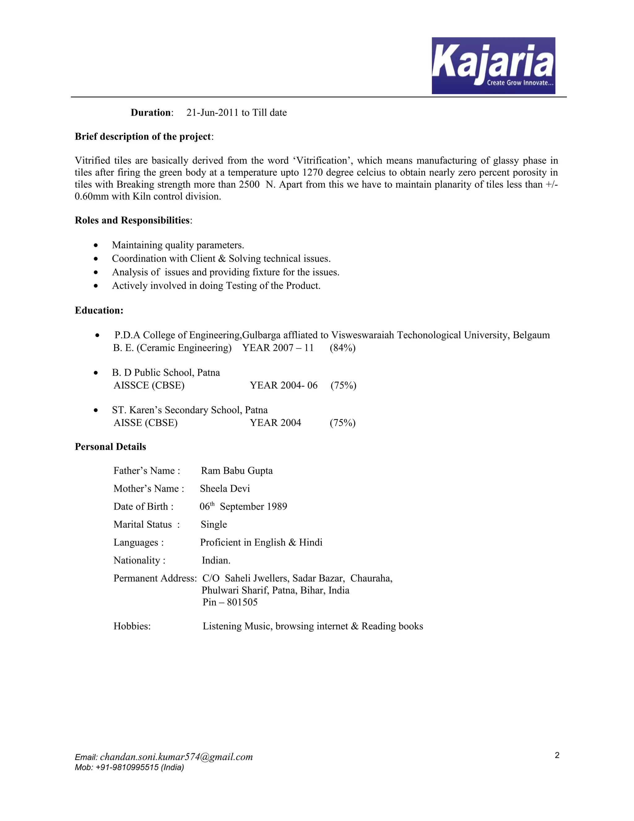 Chandan Kumar resume | DOC