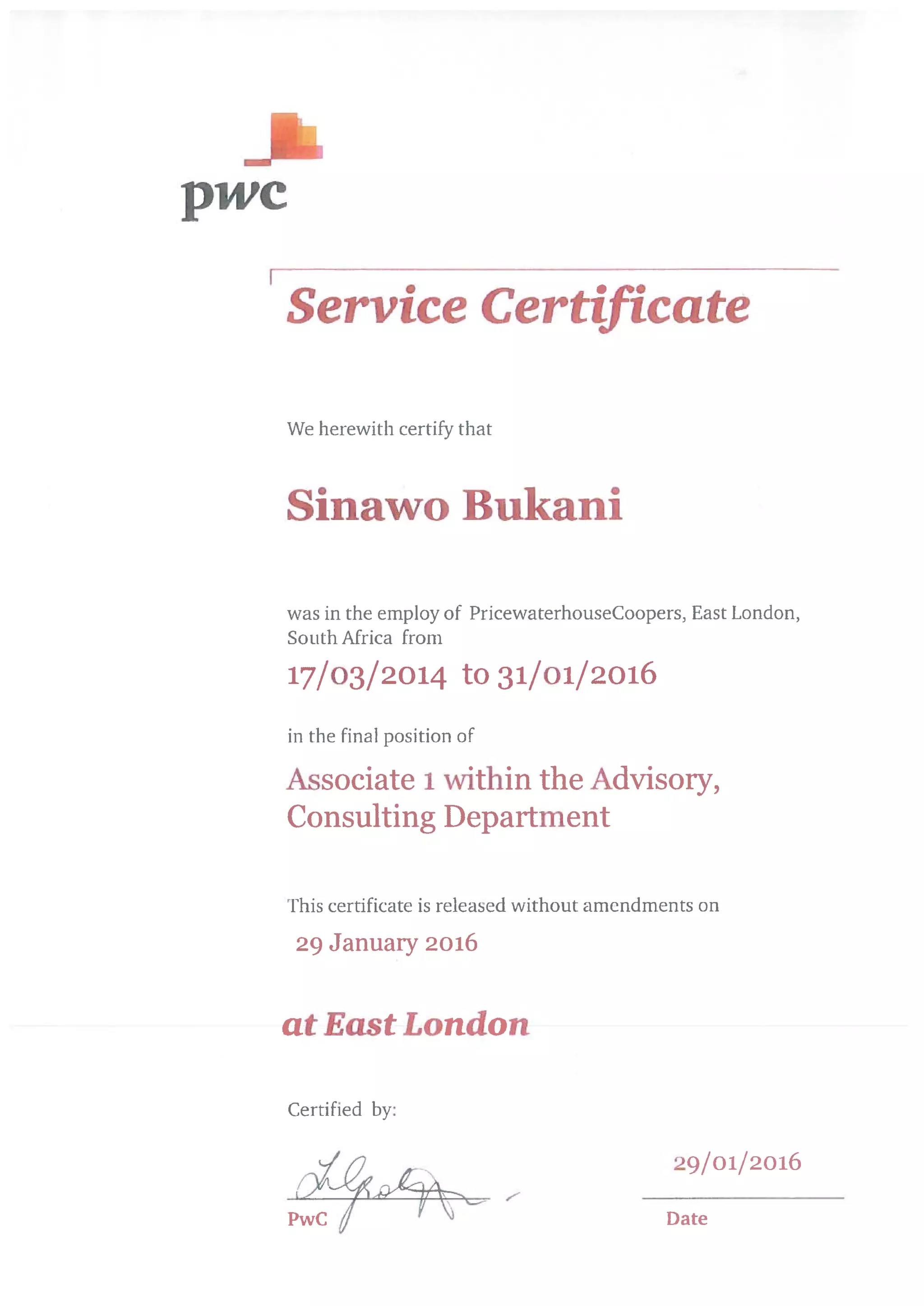 Service Certificate | PDF