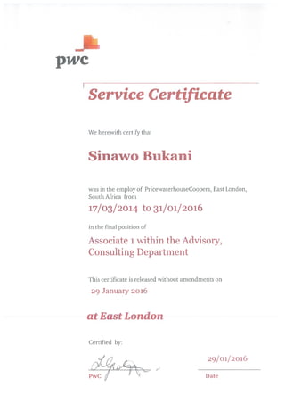 Service Certificate | PDF