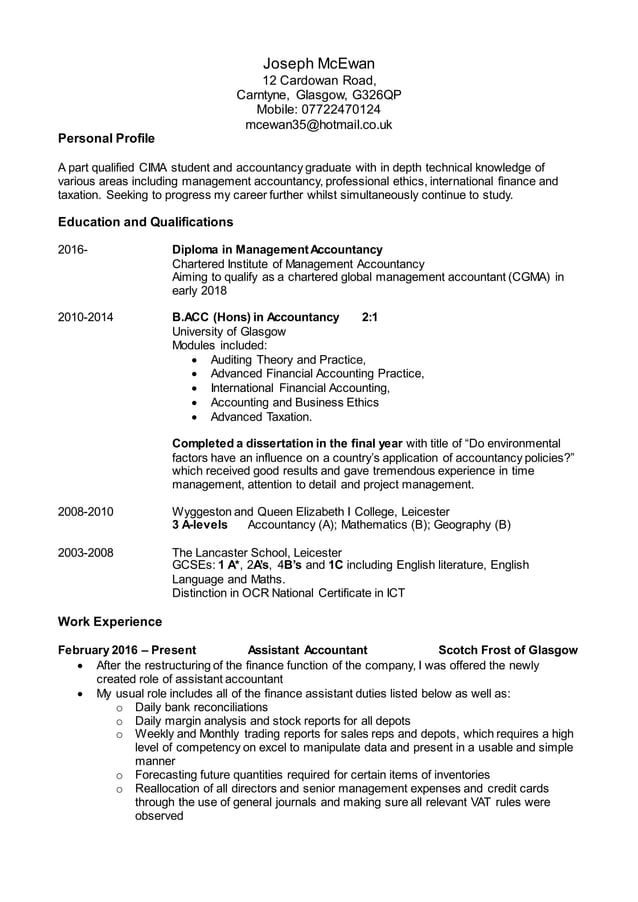Joseph McEwan CV January 2017 | PDF