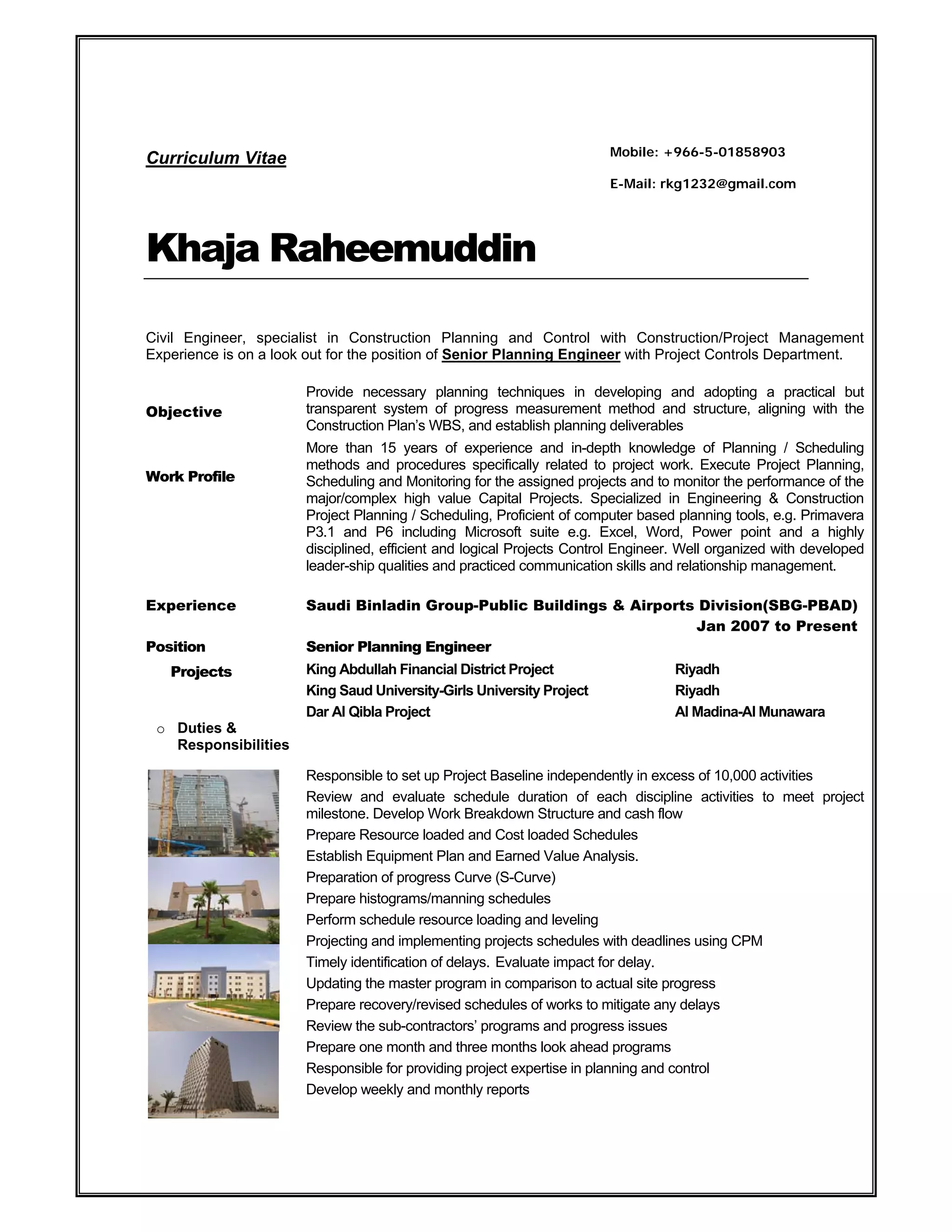 CV Khaja Raheemuddin Sr. Planning Engineer | PDF