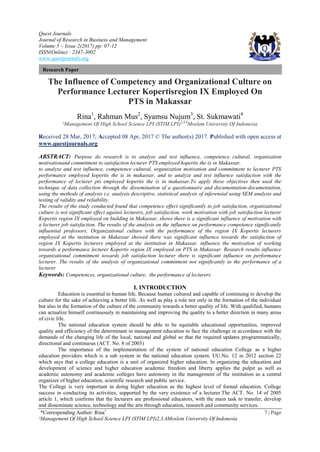 The Influence of Competency and Organizational Culture on Performance Lecturer Kopertisregion IX ...