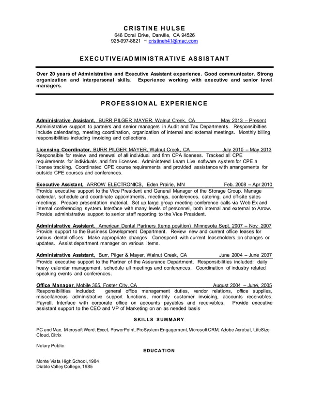 C HULSE Resume 2016 Exec Assistant | PDF
