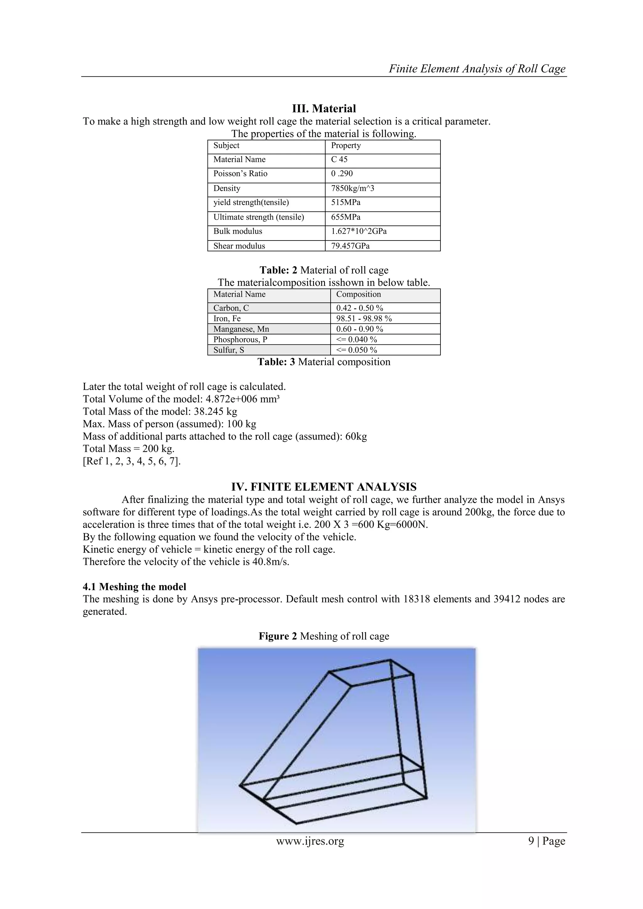 Finite Element Analysis of Roll Cage | PDF