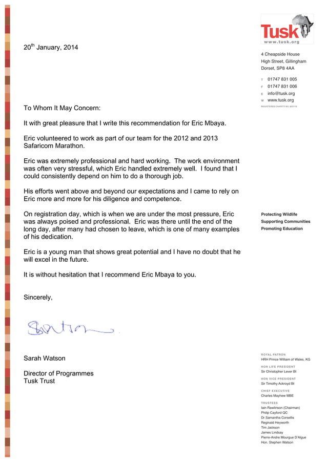 Eric Mbaya Reference | PDF