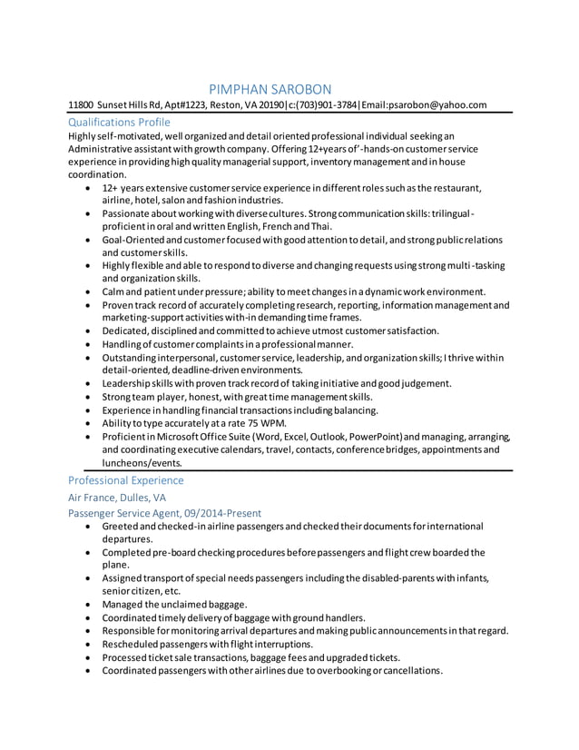 Resume-Pim's Administrative assistant.doc | Air Travel | Travel Type