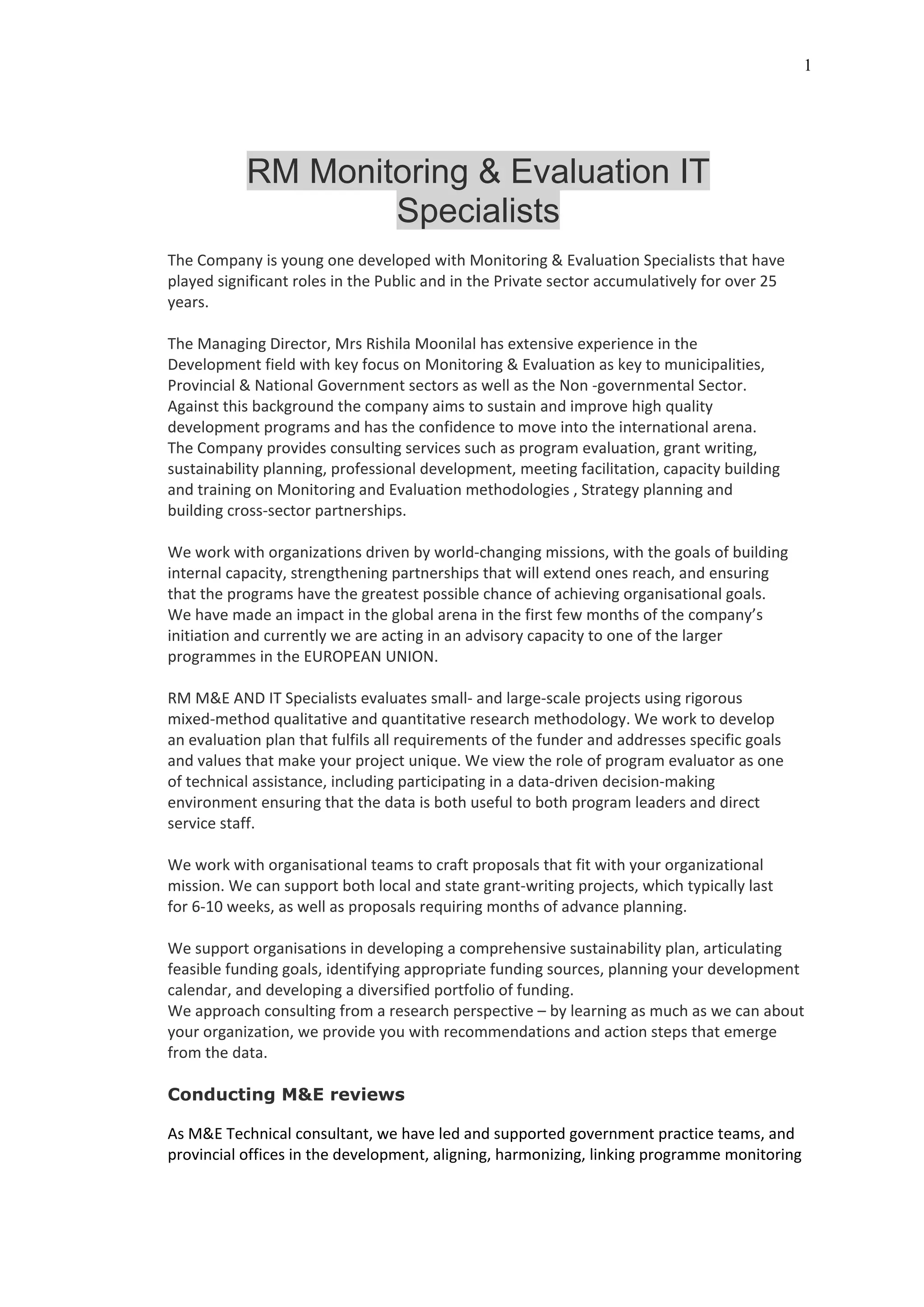 Profile off RM | PDF | Management Consulting Industry | Industries