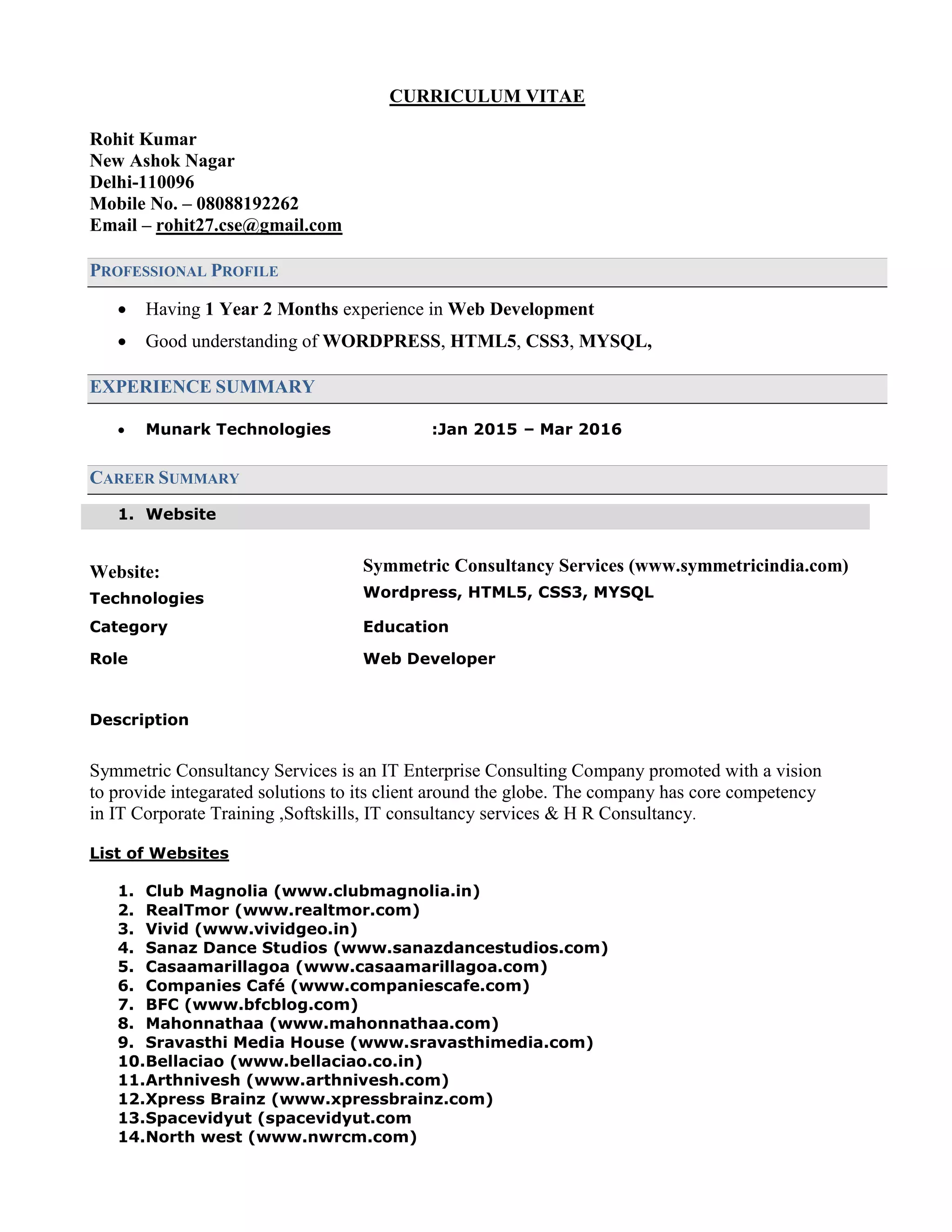 Rohit Kumar_Web Developer_CV | PDF