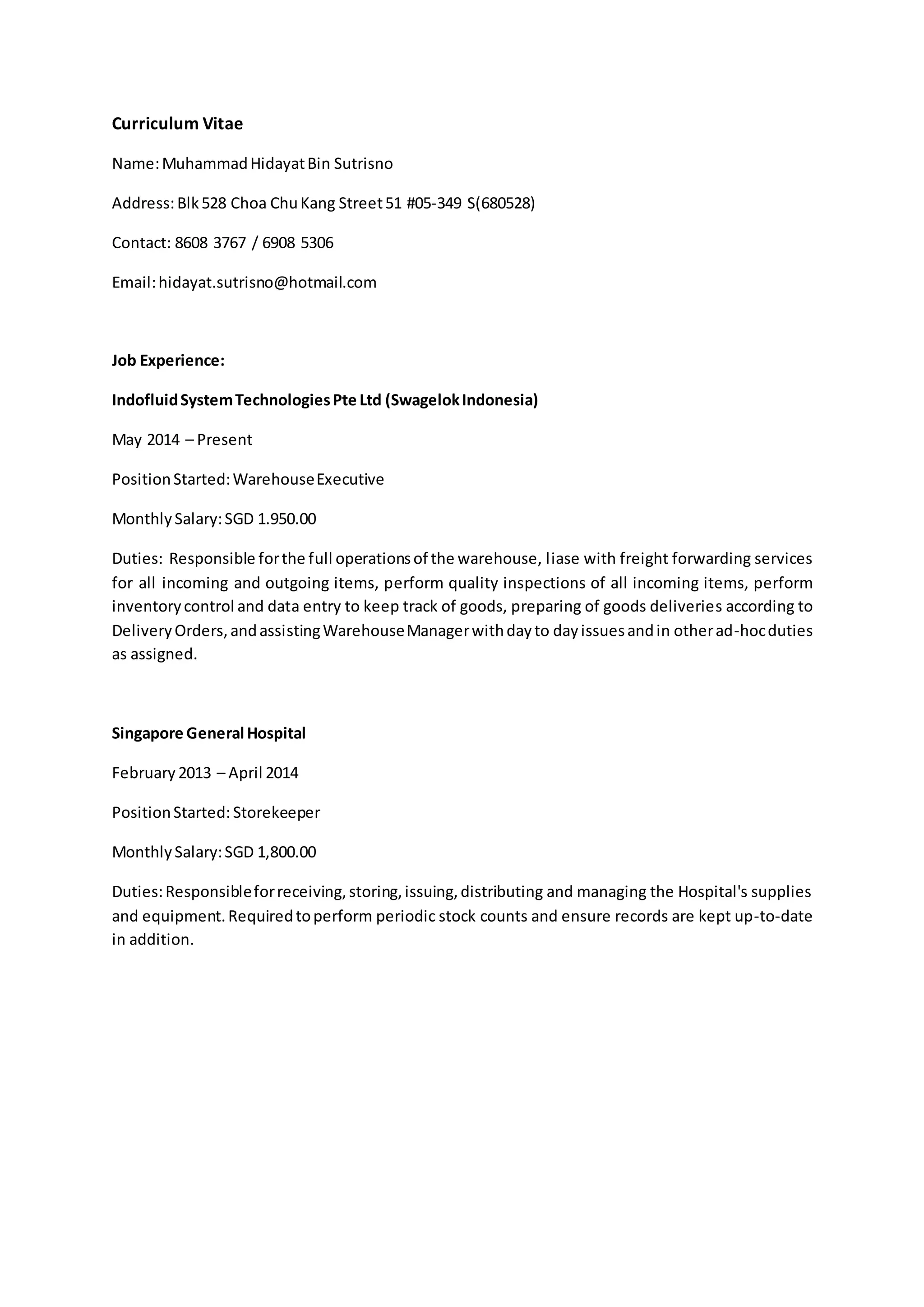 Hidayat Curriculum Vitae | PDF