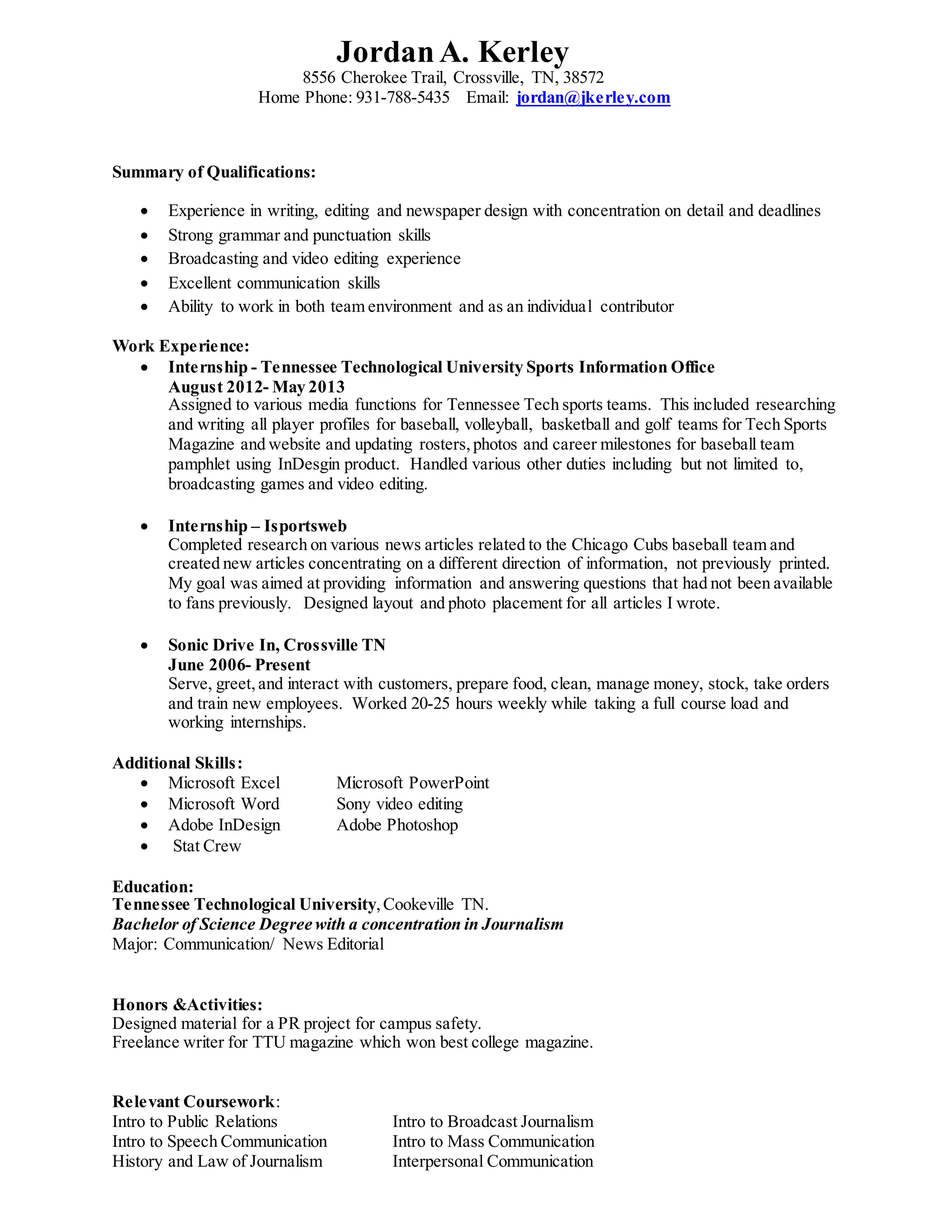 Jordan Kerley resume | DOCX | Sports