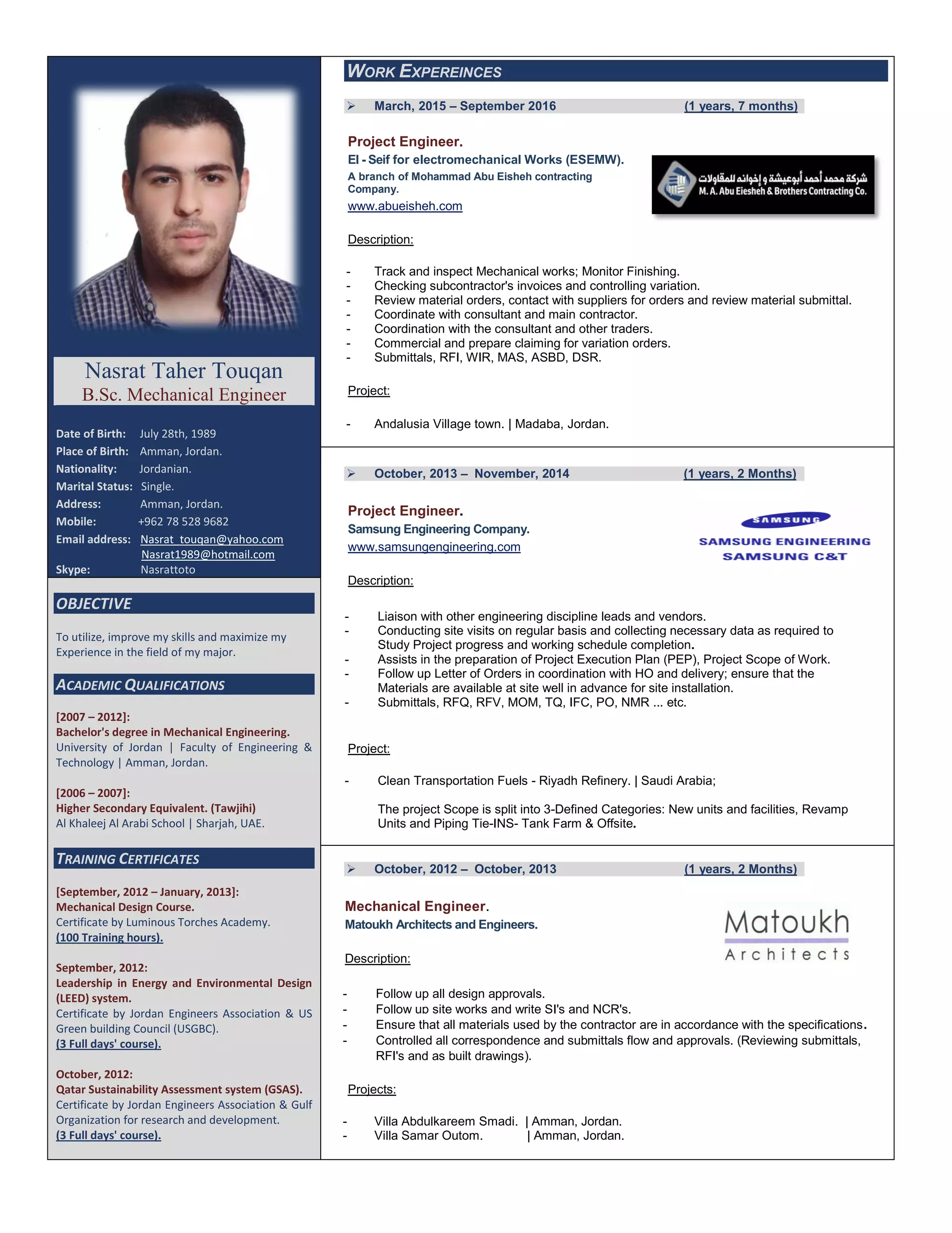 Nasrat Touqan CV_Mechanical Eng'r | PDF