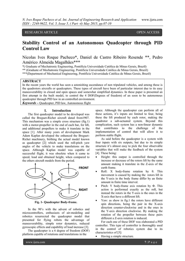 Stability Control of an Autonomous Quadcopter through PID Control Law | PDF