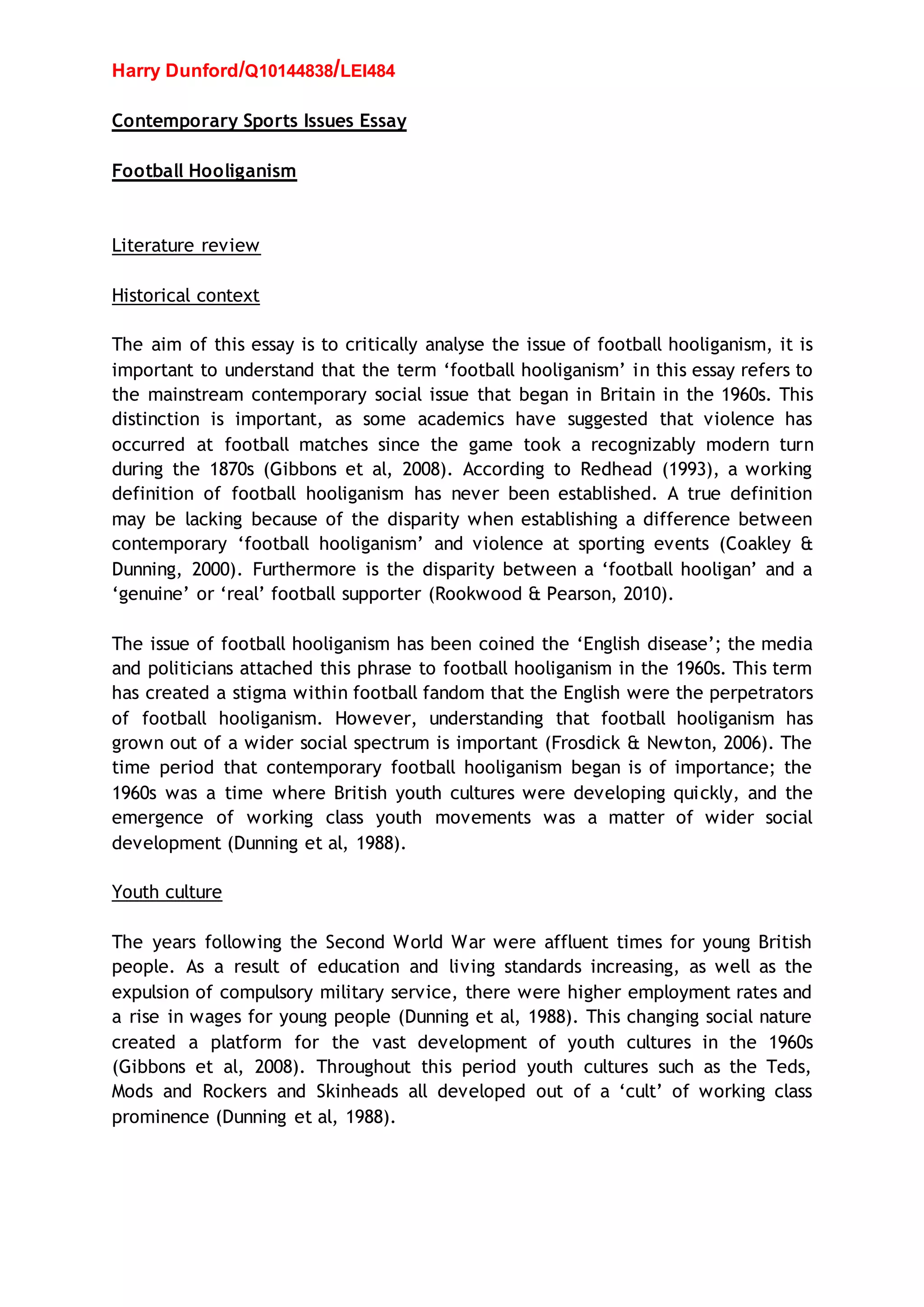 CSI Essay - Football Hooliganism | DOCX