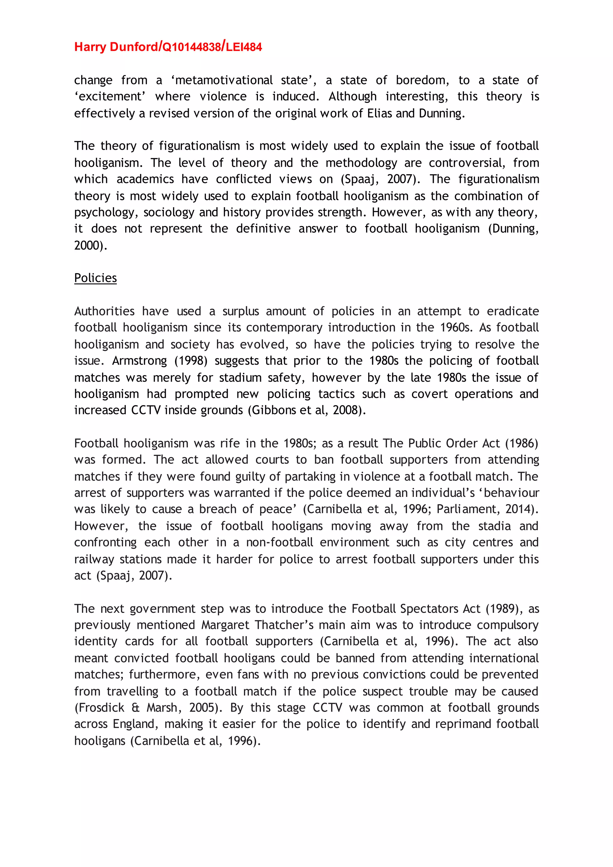 CSI Essay - Football Hooliganism | DOCX