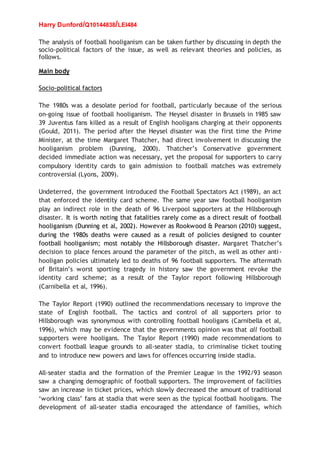 CSI Essay - Football Hooliganism | DOCX