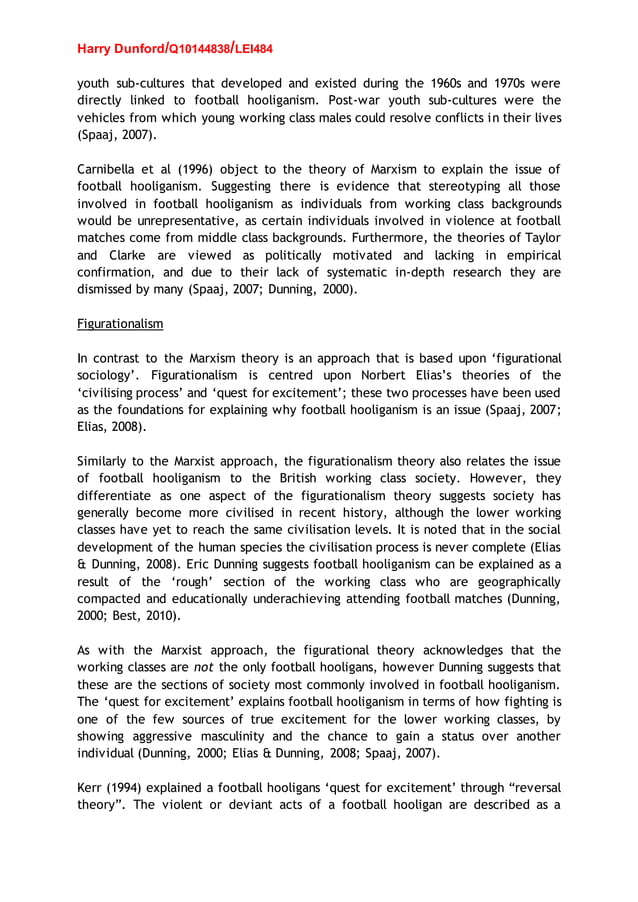 CSI Essay - Football Hooliganism | DOCX | Soccer | Sports