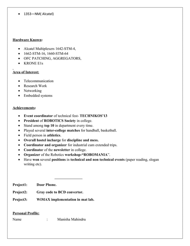 resume manisha | DOC