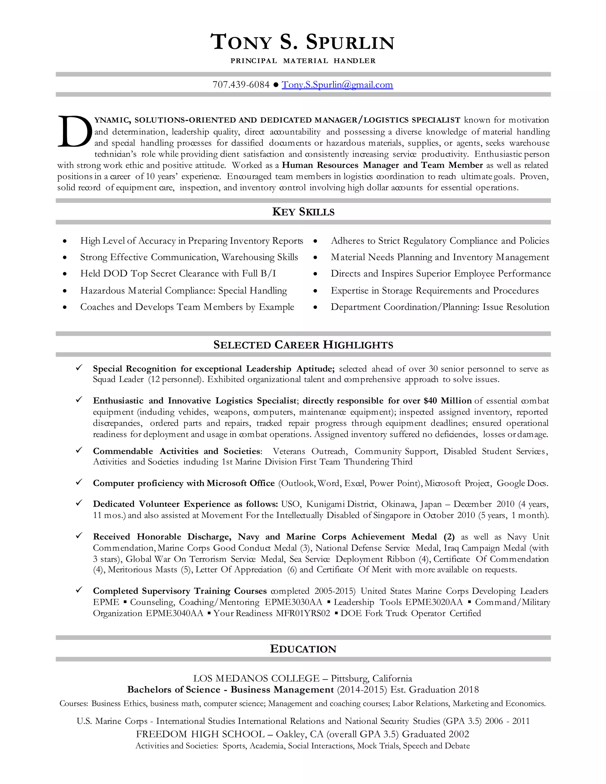 Tony Spurlin Resume 2016 | PDF