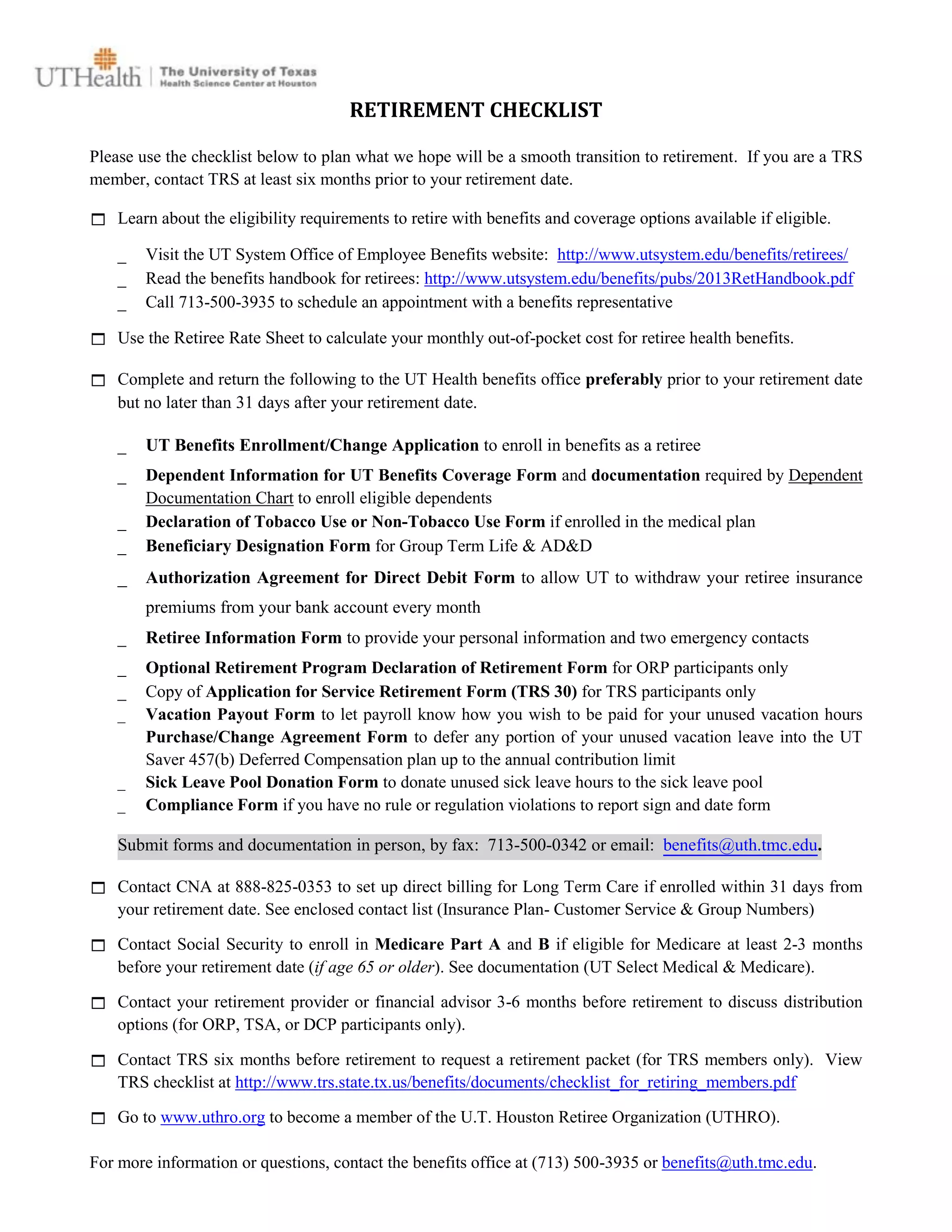 Retirement Checklist | PDF