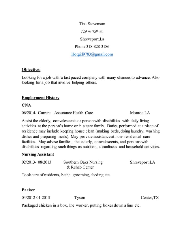Tina Stevenson(RESUME) | PDF