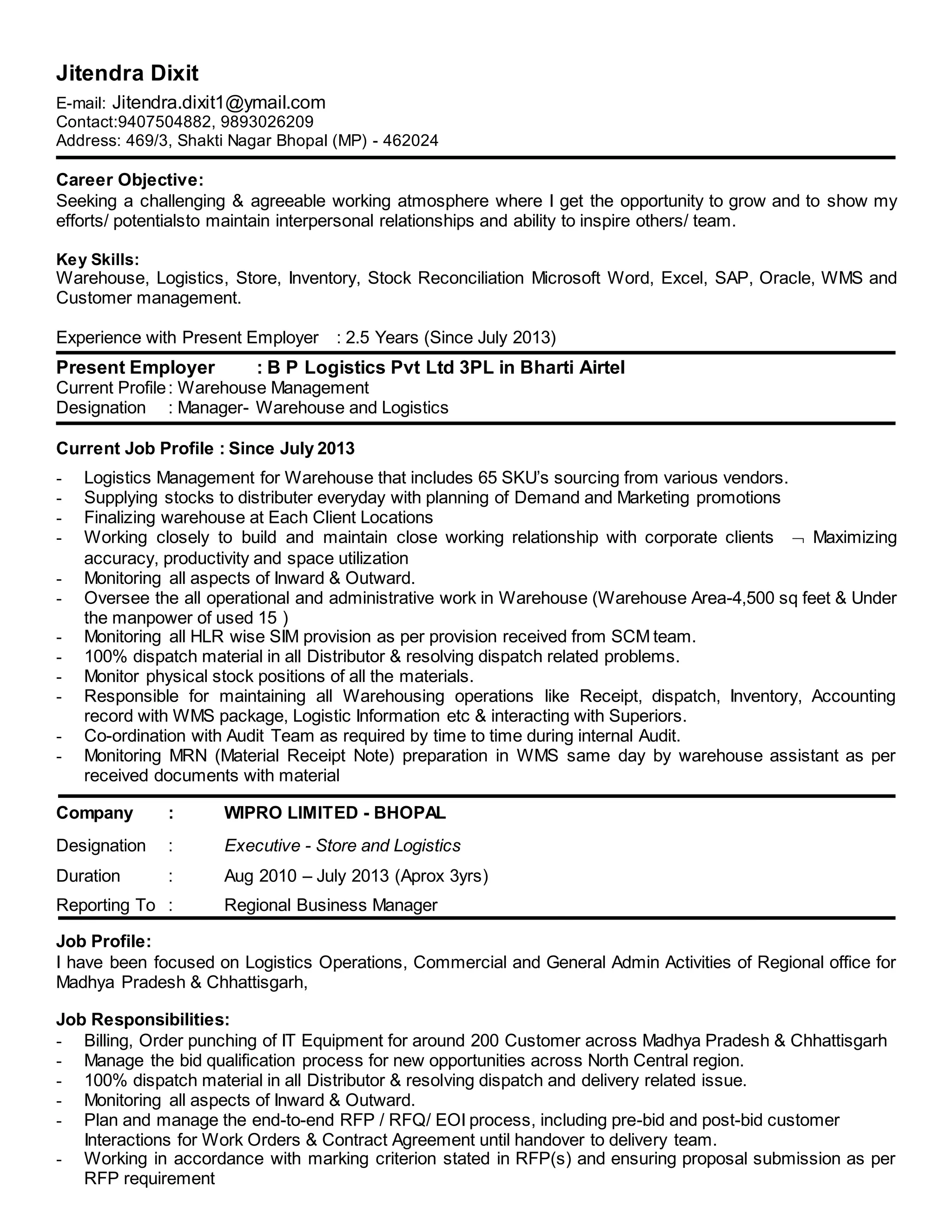 RESUME Jitendra Dixit - Copy | DOCX