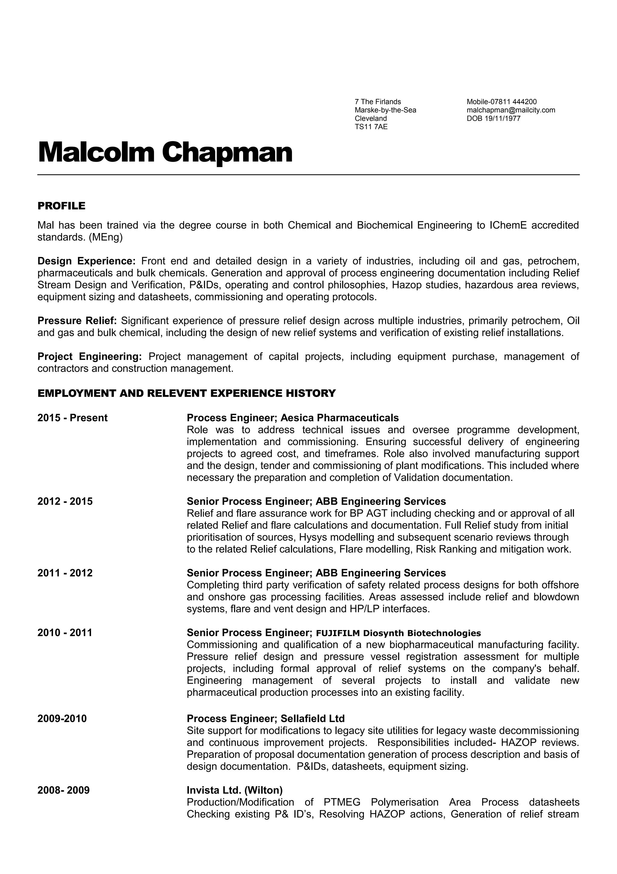 Mal_CV | DOC | Civil Engineering Industry | Industries