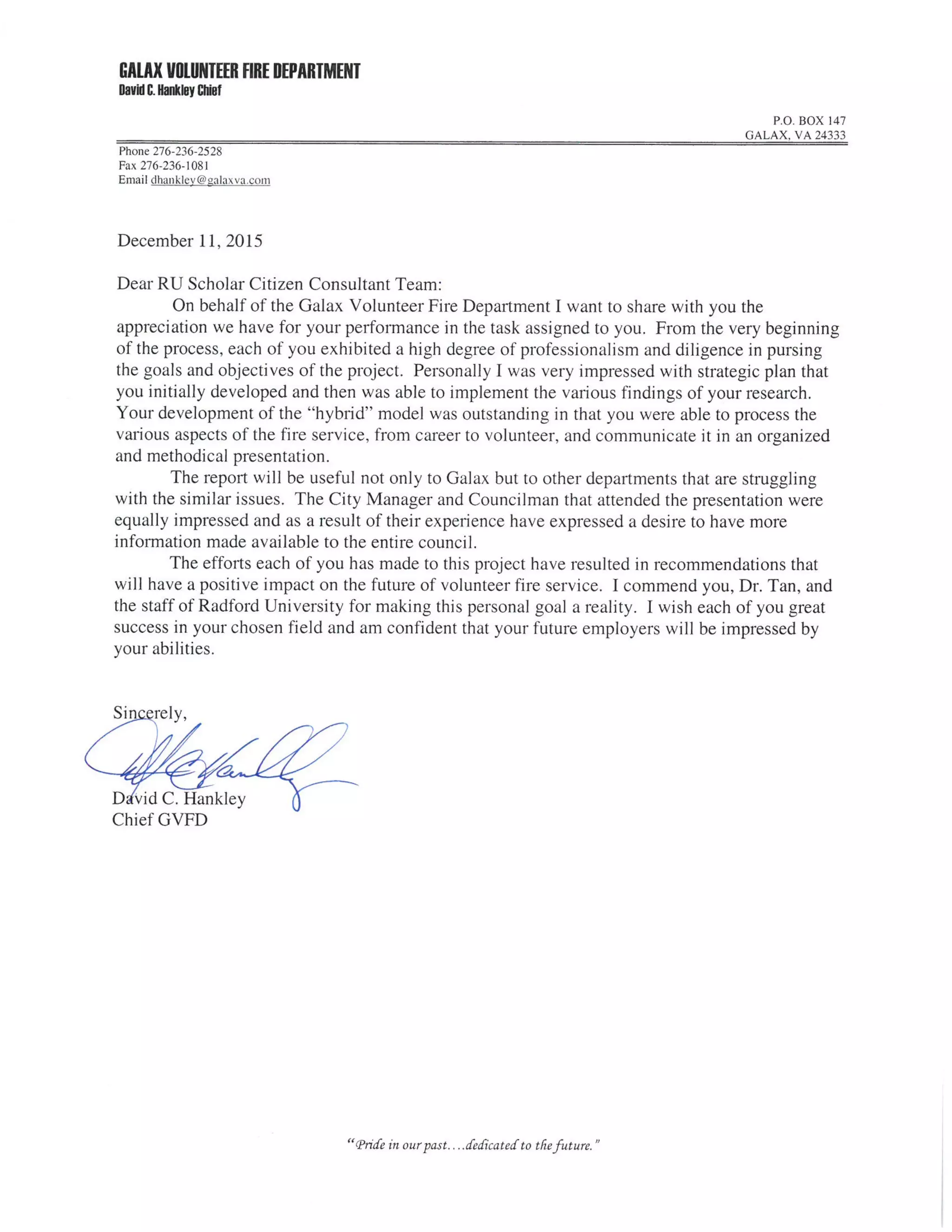 Galax Fire Chief Letter of Appreciation | PDF