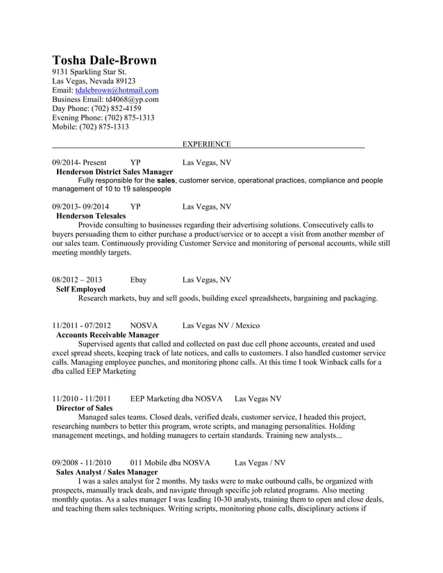 Henderson District Sales Manager Experience | PDF